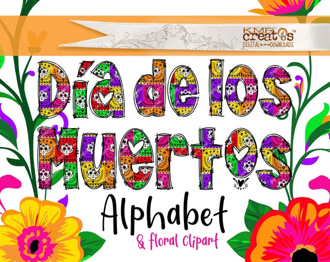 Papel picado alfabeto, clipart uso comercial, México, día de muertos ...