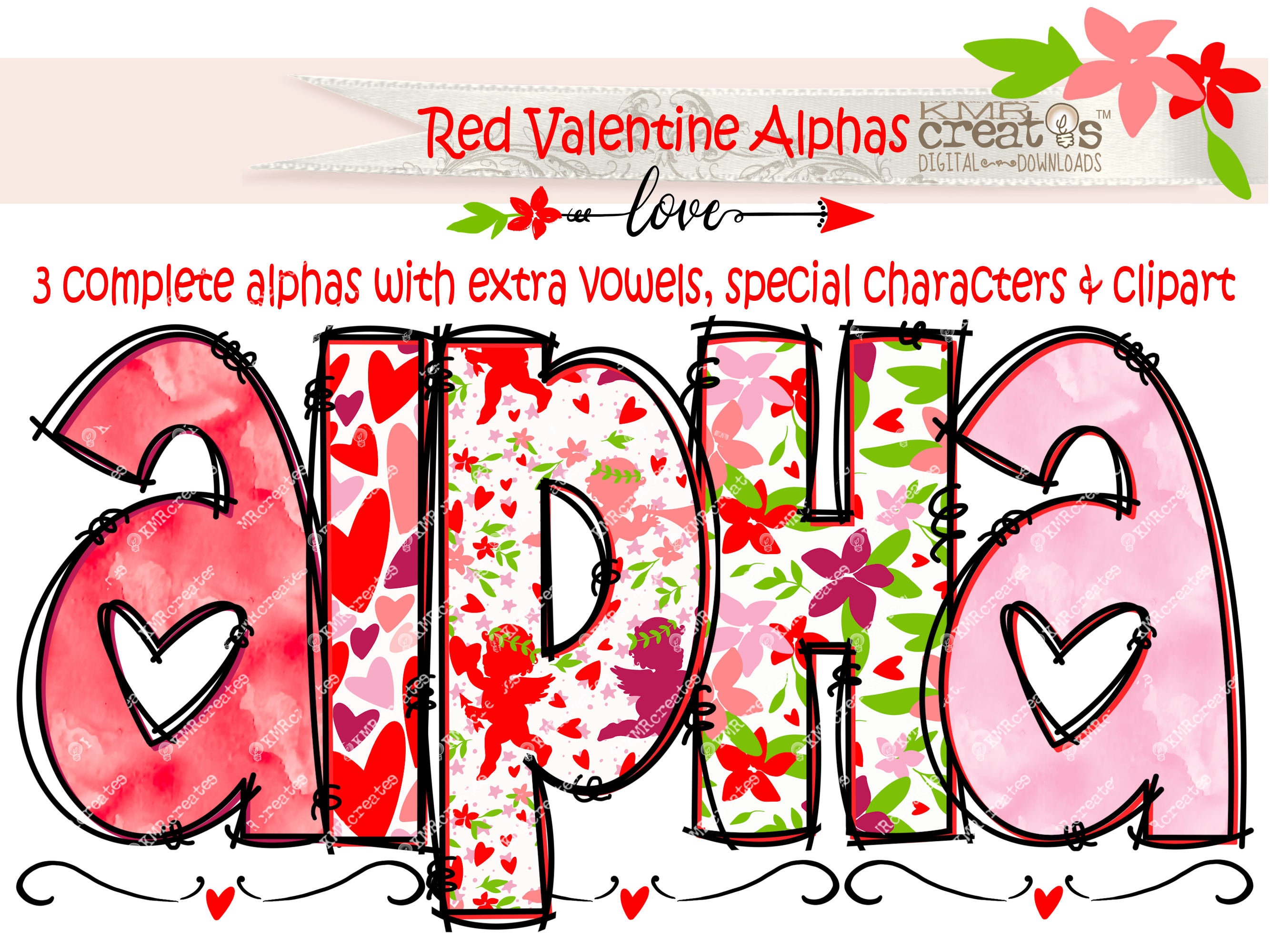 Valentine Letters Valentine Alphabet Valentine Clipart Love - Etsy