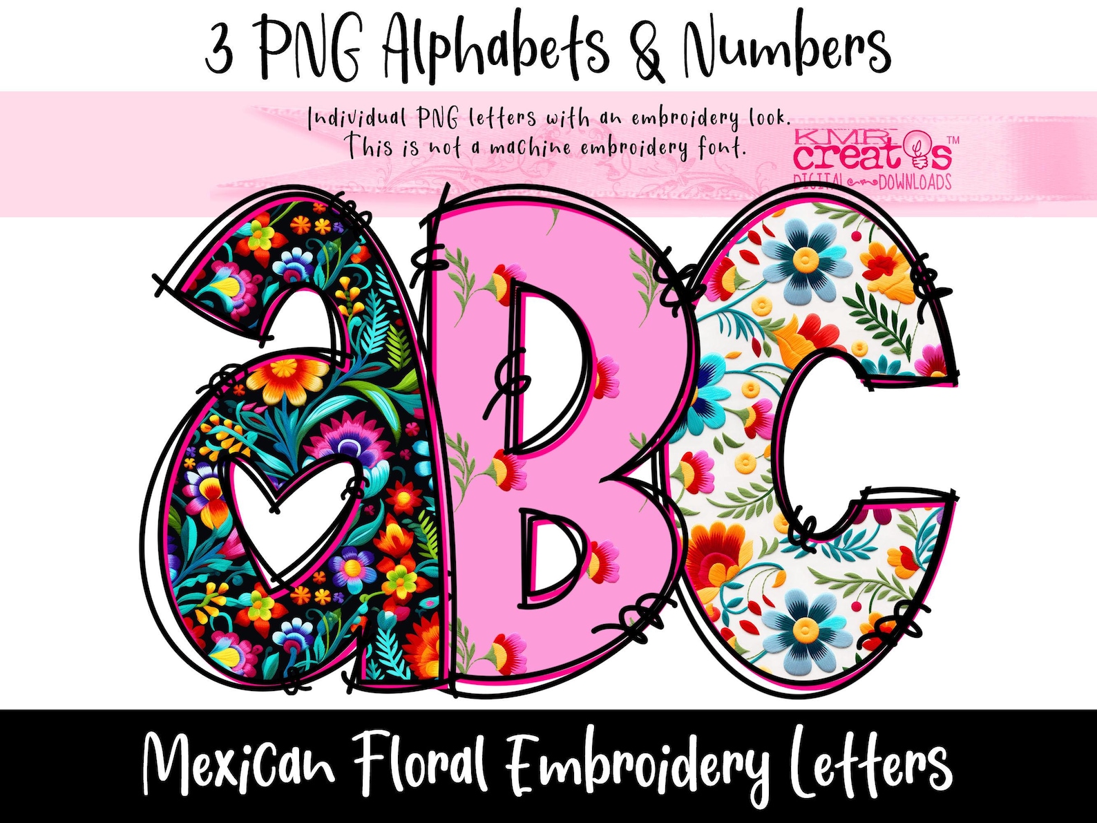 Mexican Embroidery Flowers Alphabet PNG, Embroidery Letters, Otomi ...