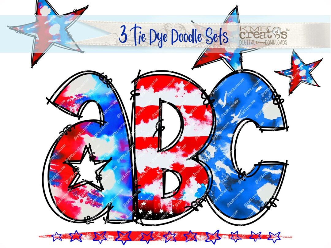 Patriotic Tie Dye Doodle Letter Pngs, Patriotic Alphabet, 4th of July ...