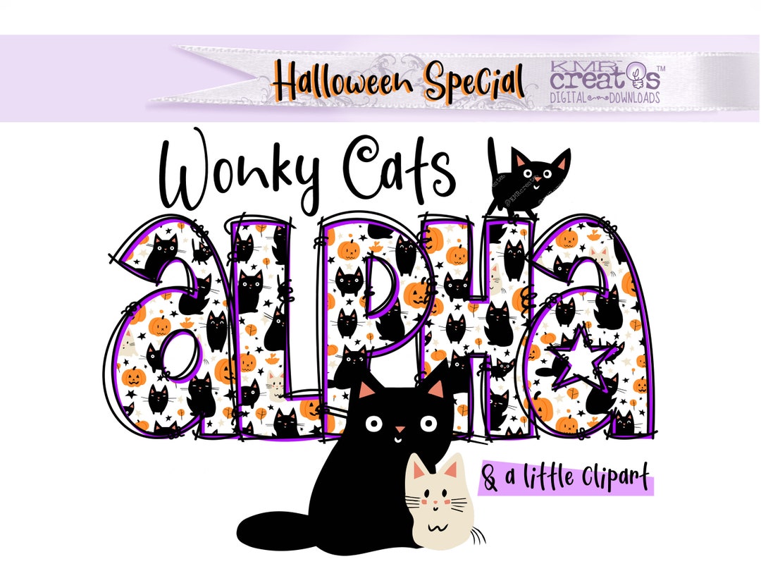 Halloween Letters, Wonky Cat Clipart, Quirky Cat Letters, Halloween ...