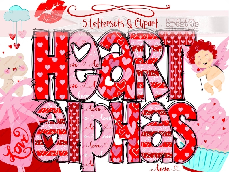 Valentine PNG Alphabet: Red Heart Letters & Clipart (digital Download ...