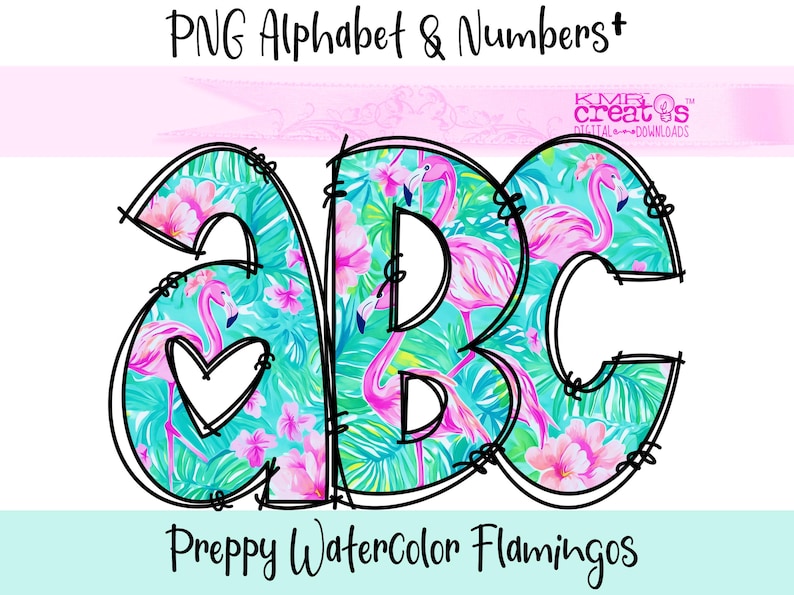 Flamingo Doodle Alphabet PNG: Tropical Preppy Letters (digital Download ...