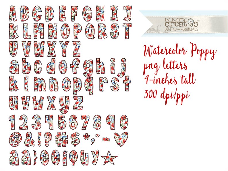 Memorial Day Alpha Watercolor Poppy Png Patriotic Letters - Etsy