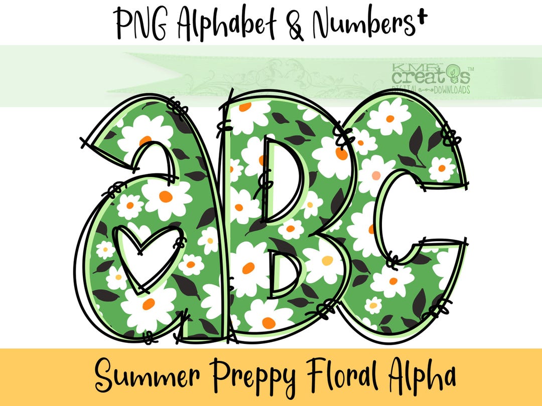 Green Preppy Summer Flower Alphabet Pngs, Alphabet Letter Pngs, Summer ...