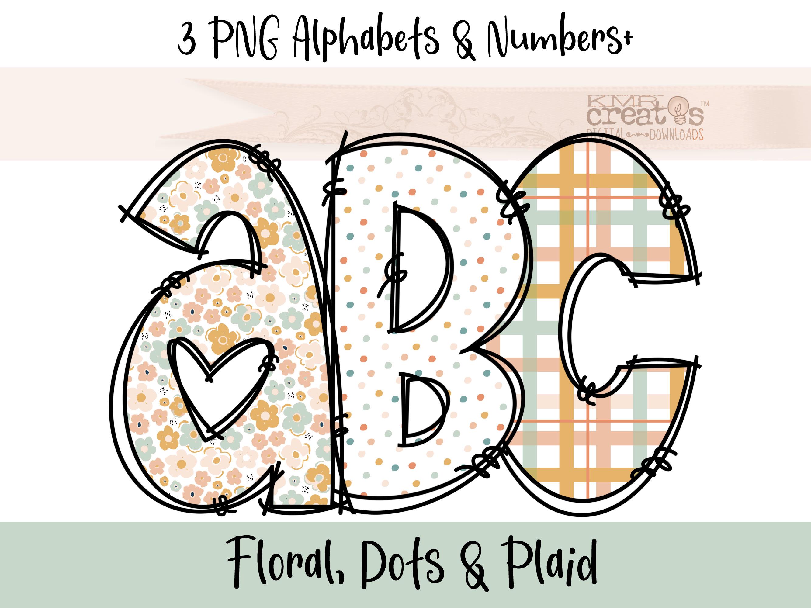 Boho Doodle Alphabet PNG: Floral, Plaid, Polka Dot (digital Download ...