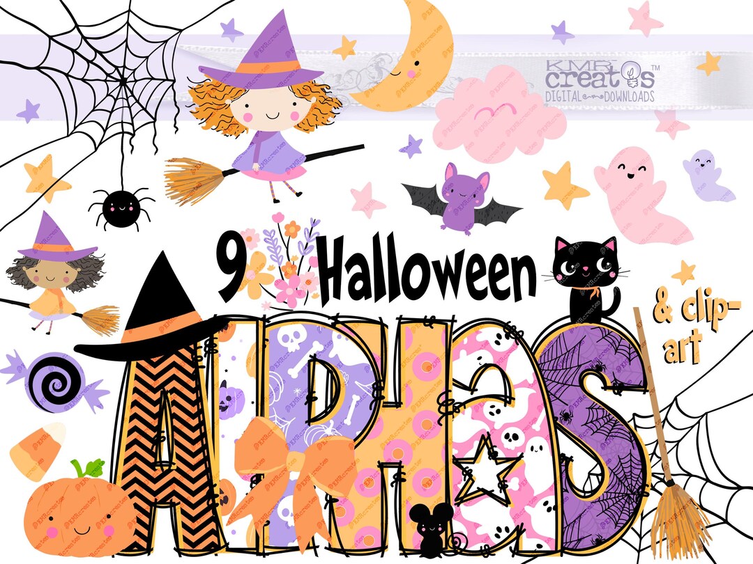 Cute Halloween Alpha Letters and Clipart, Halloween Alphabet, Clipart ...