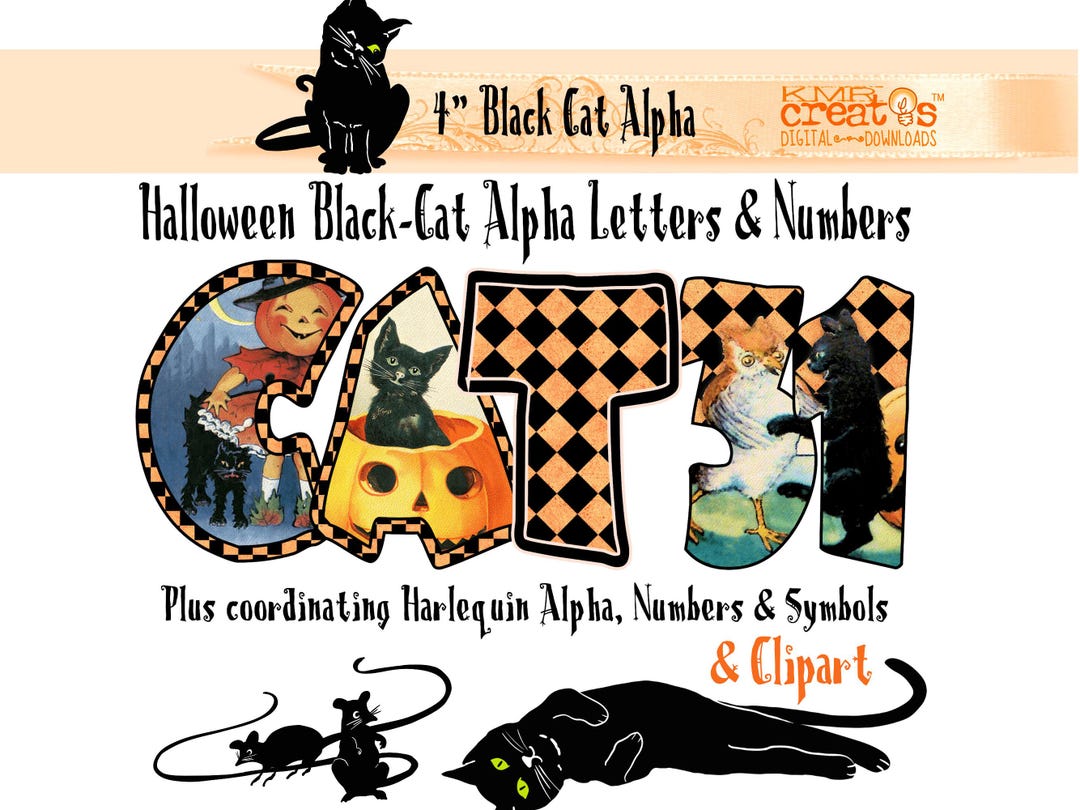 Halloween Letters, Black Cat Alphabet, Vintage Retro Design, Vintage ...