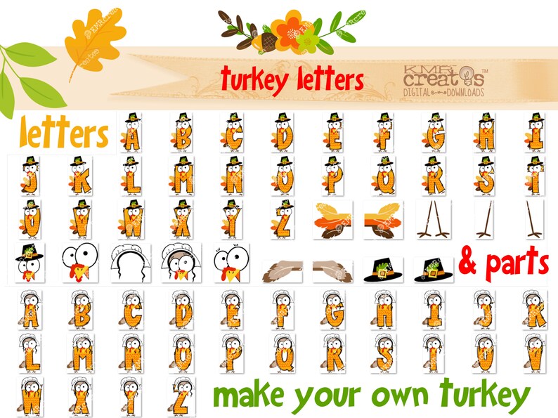 Thanksgiving Letters Turkey Alphabet Png, Thanksgiving Clipart, Fall ...