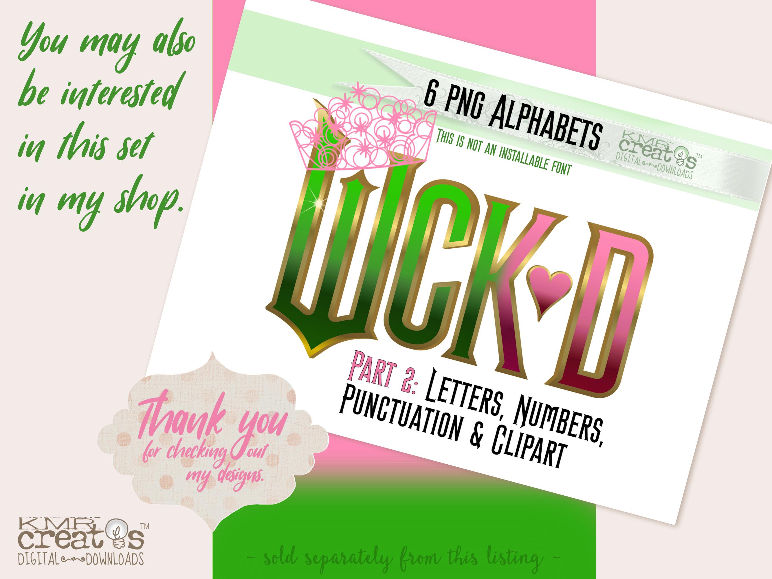 Pink & Green Glitter Alphabet PNG: Wicked Witch Letters (digital ...
