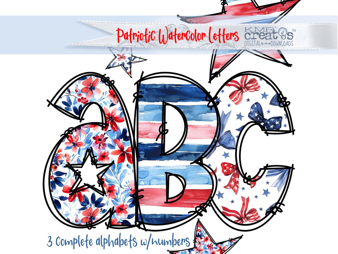 Floral Stripes Bows Patriotic Letters, Patriotic Alphabet, 4th of July ...