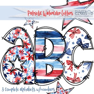Floral Stripes Bows Patriotic Letters, Patriotic Alphabet, 4th of July ...
