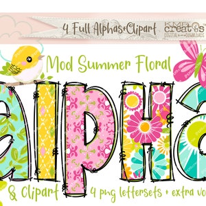 Floral Alphabet Png Retro Mod Letters Spring Summer Alpha - Etsy