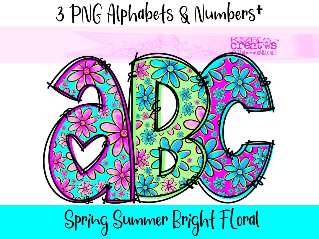 Spring Summer Bright Floral Alphabet PNG, Doodle Letters Png, Preppy ...