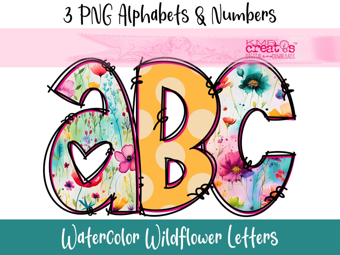 Wildflower Alphabet Watercolor Letters, Floral Alphabet, Doodle Floral ...