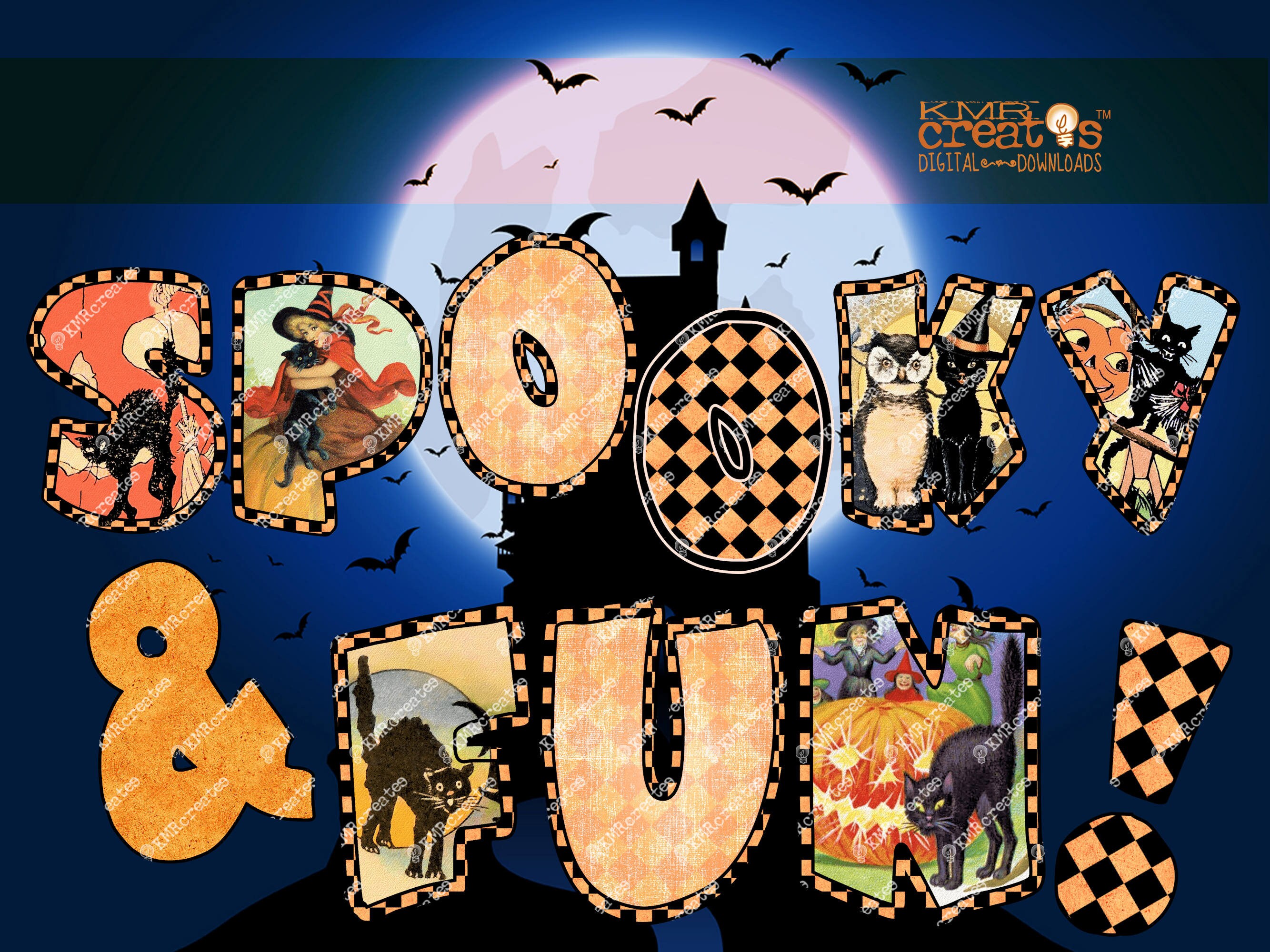 Halloween Letters Black Cat Alphabet Vintage Retro Design - Etsy