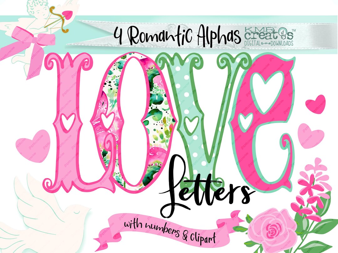 Valentine Alphabet Clipart: Romantic Floral Letters (PNG Digital ...