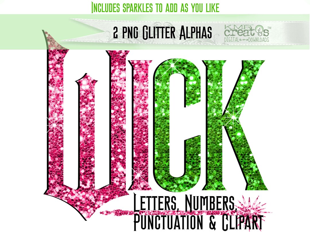 Pink & Green Glitter Alphabet PNG: Wicked Witch Letters (digital ...