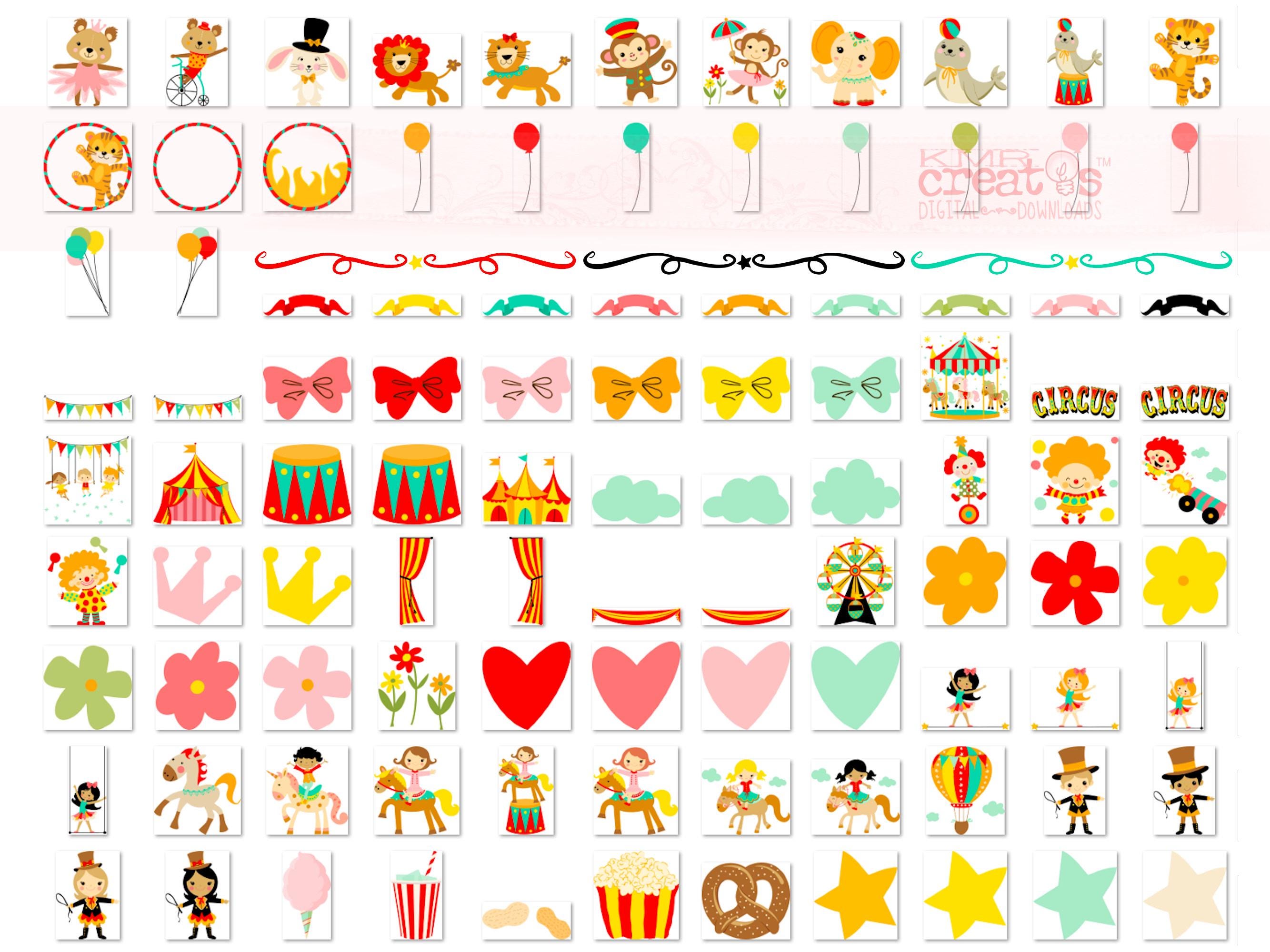 Circus Clipart & Digital Paper: Carnival Alphabet, Numbers (PNG, JPEG ...