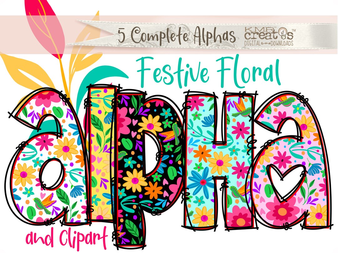 Floral Letters Png Festive Alphabet Png Fiesta Doodle - Etsy