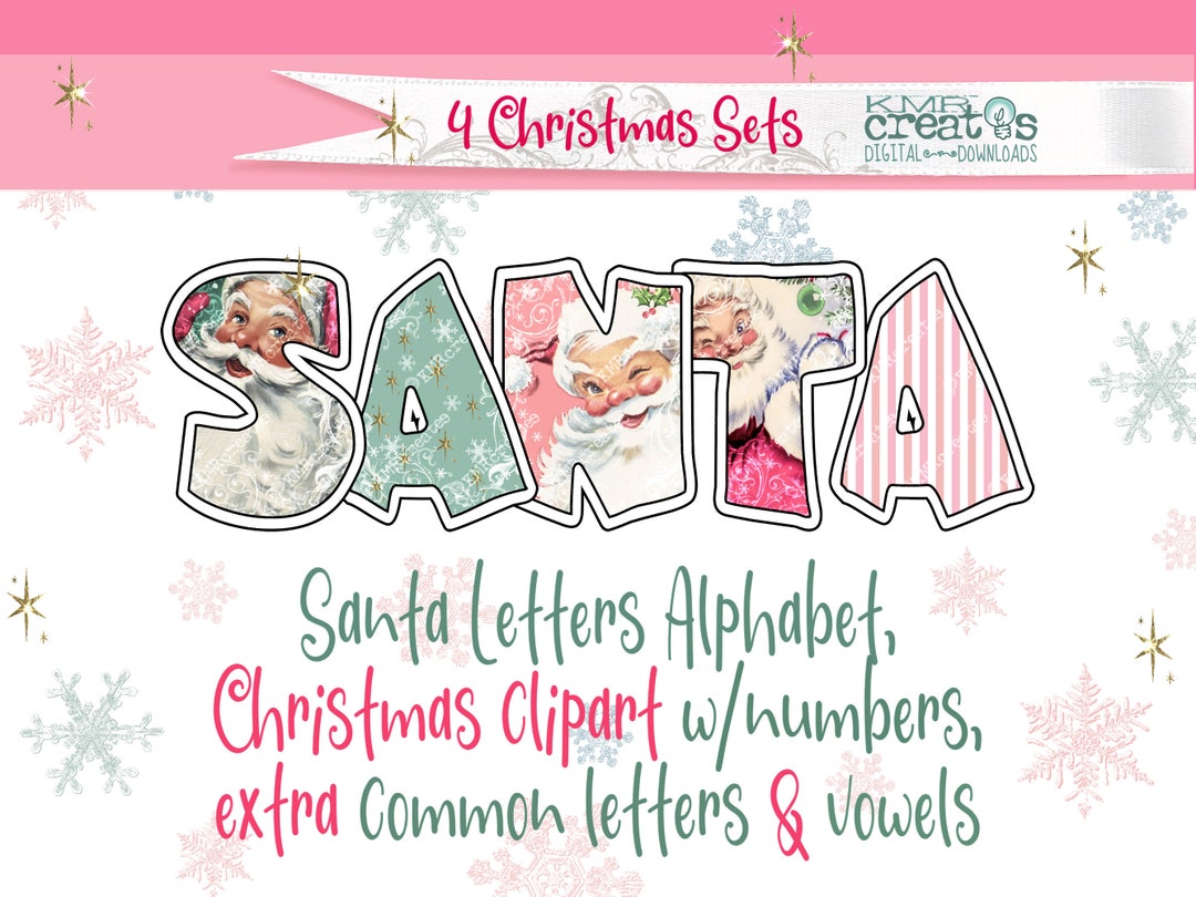 Christmas Letters, PNG Christmas Alpha, Vintage Santa Font, Santa ...