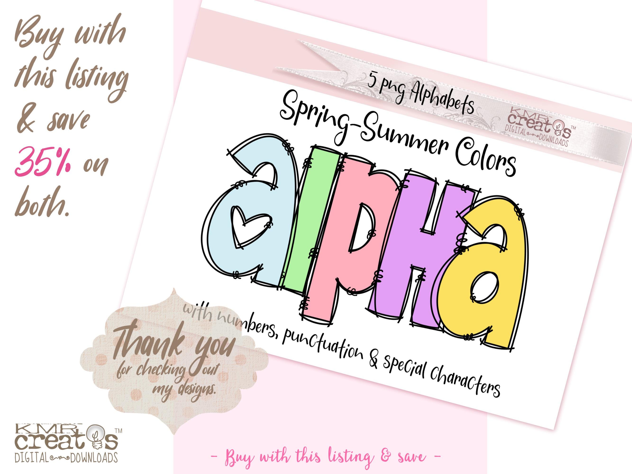 Gradient Spring Summer Alphabet PNG: Doodle Letters & Numbers (digital ...