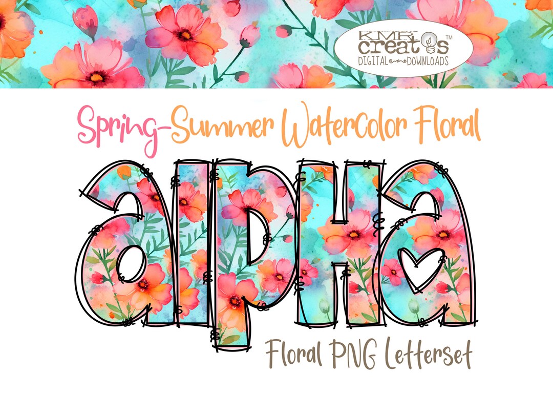 Flower Alphabet, Spring Summer Floral, Watercolor Letters, Orange Pink ...
