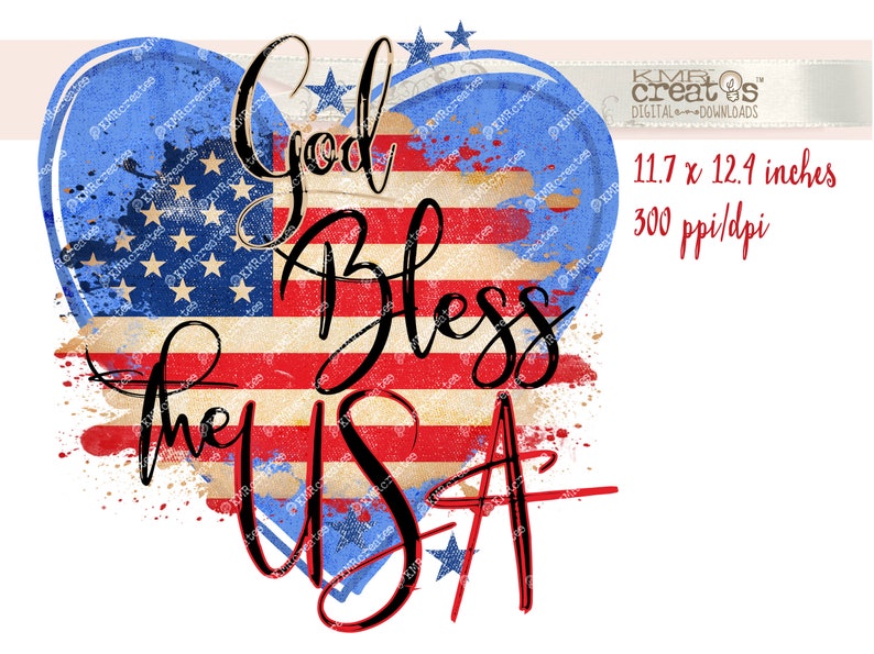 God Bless the USA, American Flag Png, Sublimation Design, Distressed US ...