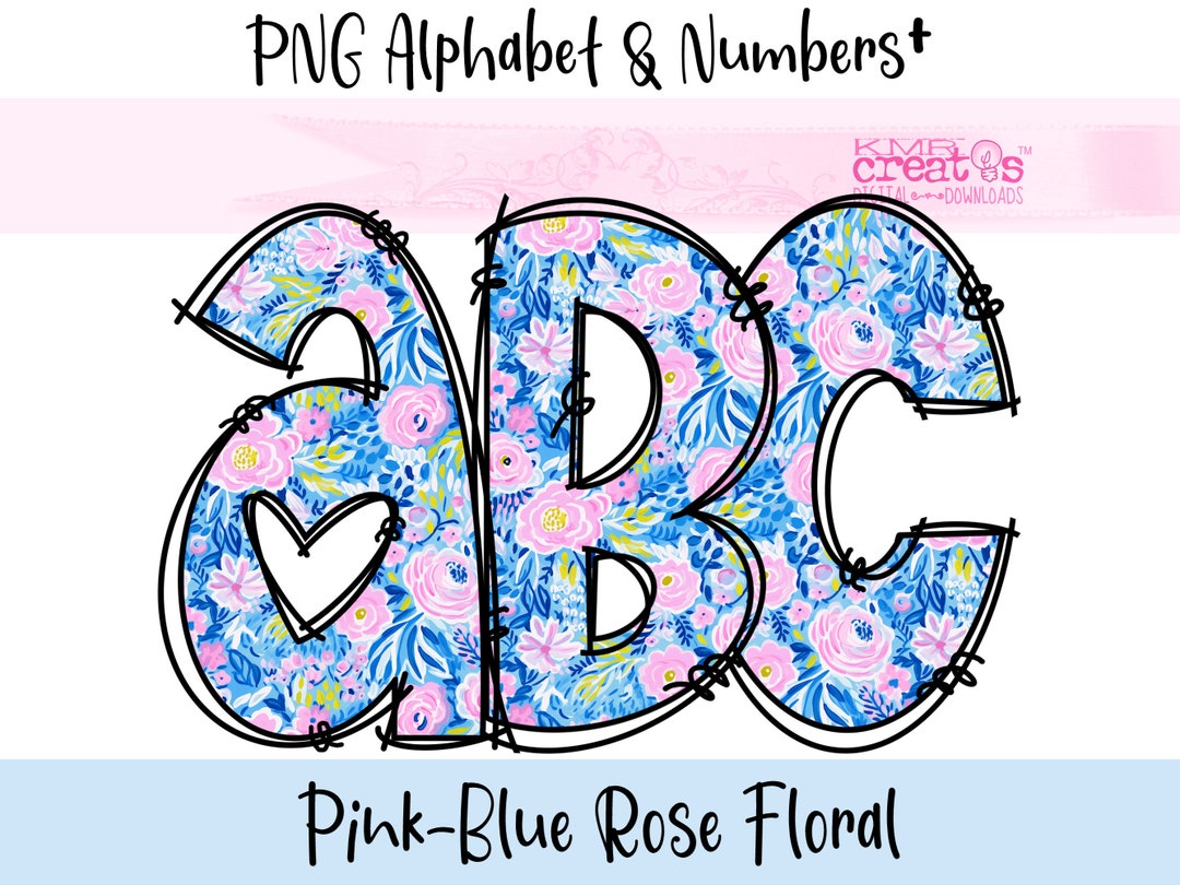 Pink and Blue Floral Alphabet Letter Pngs, Pink Rose Letters, Preppy ...