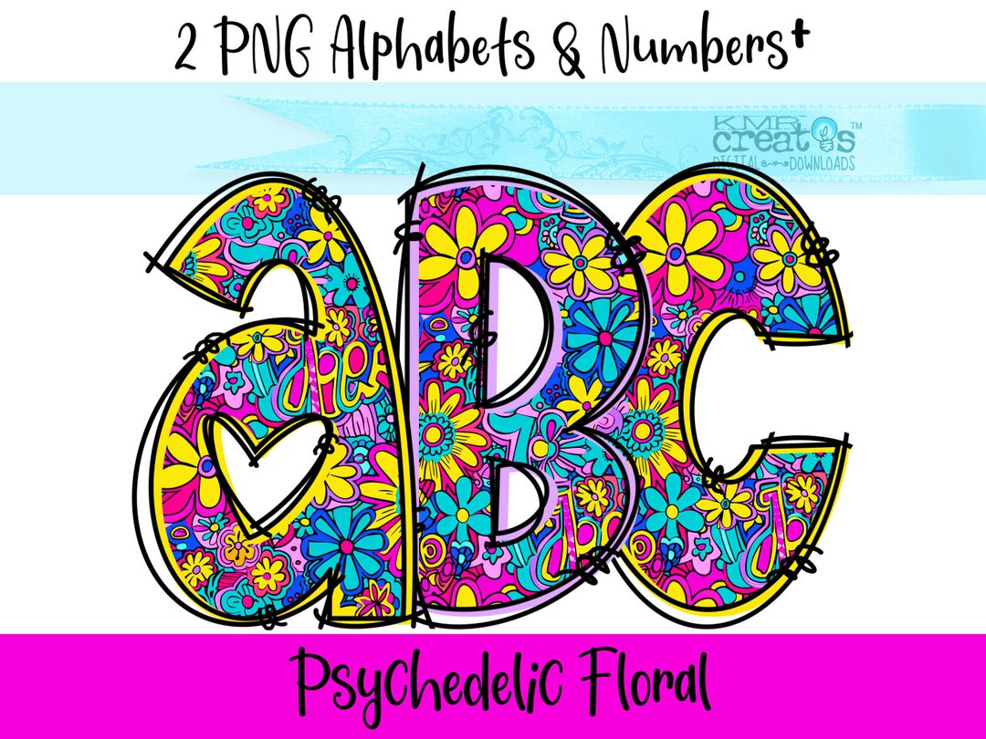 Psychedelic Alphabet Hippie Retro Letters PNG Letters Numbers, Alpha ...