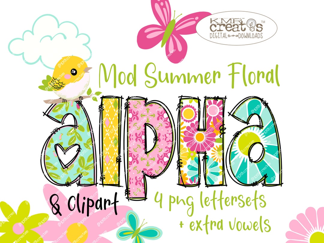 Floral Alphabet Png, Retro Mod Letters, Spring Summer Alpha, Flower ...