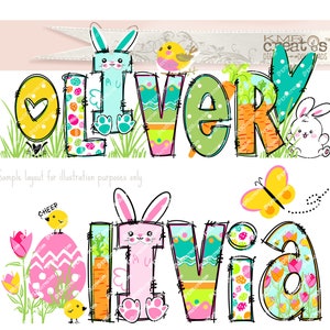 Easter Doodle Alpha, Easter Letters Png, Easterbunny Alphabet, Kawaii ...