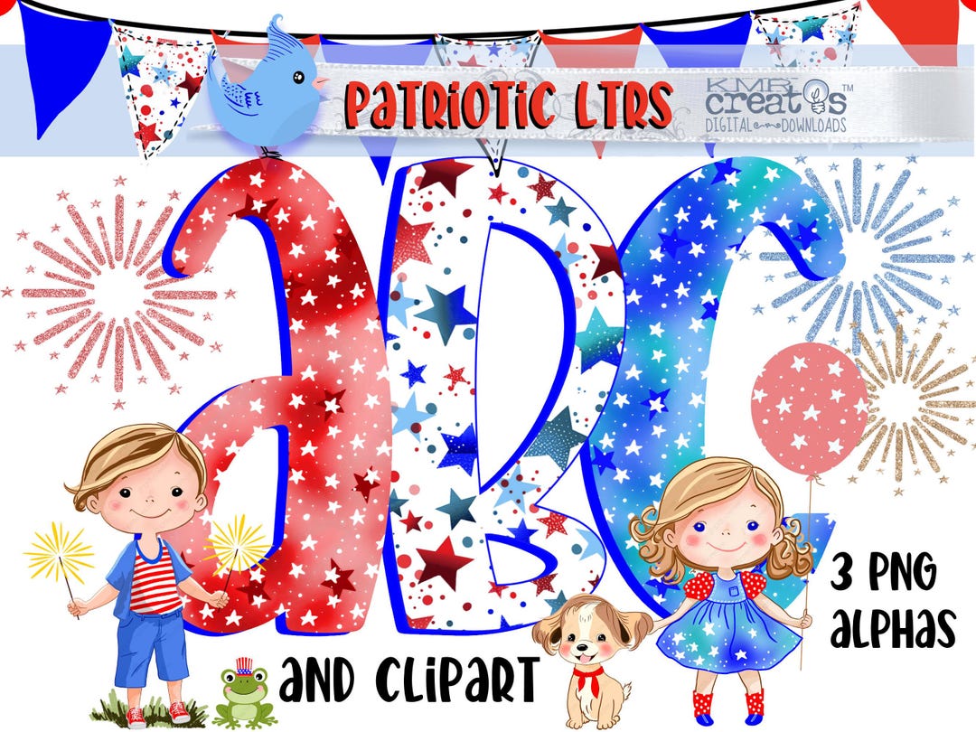 Patriotic Doodle Letters: Red White Blue Alphabet Clipart PNG - Etsy