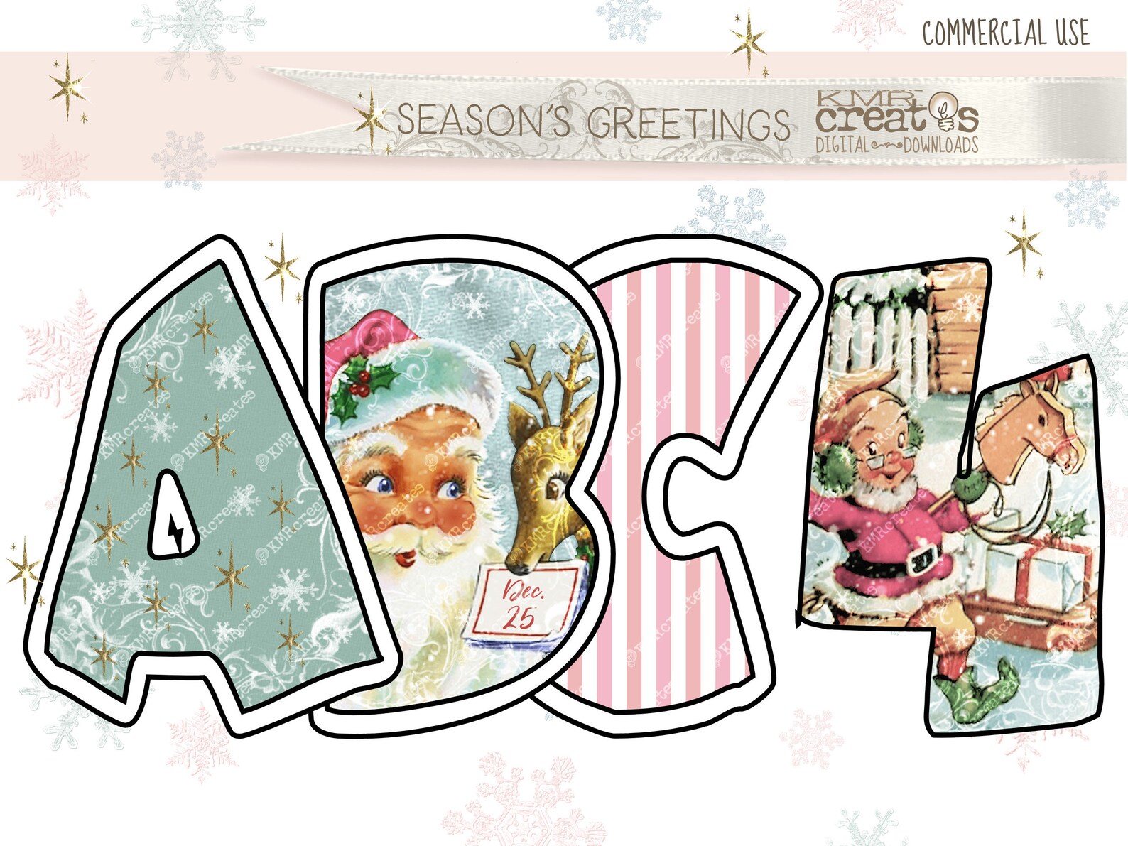 Christmas Letters PNG Christmas Alpha Vintage Santa Font - Etsy
