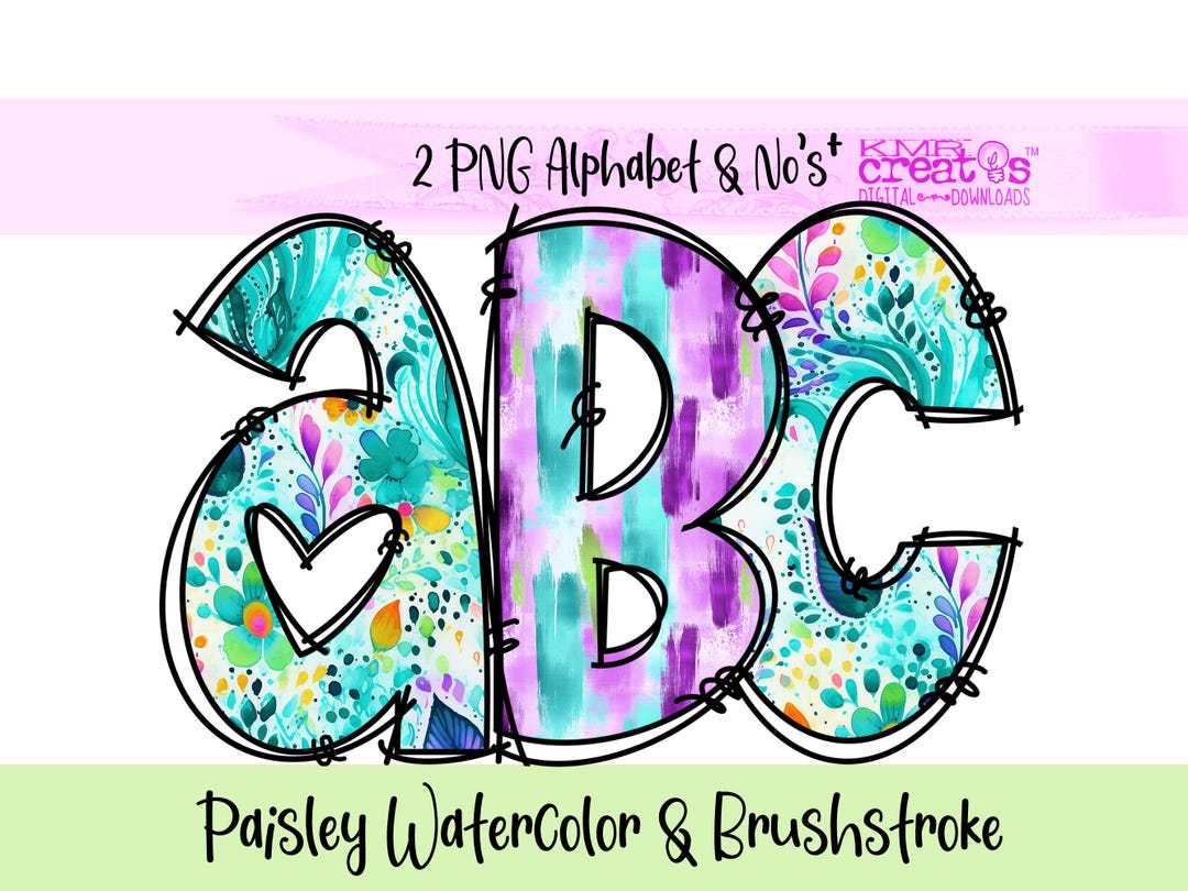 Paisley Teal Alpha Doodle Letters PNG, Floral Alphabet Png, Preppy ...