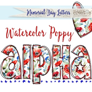 Memorial Day Alpha, Watercolor Poppy Png, Patriotic Letters, Patriotic ...