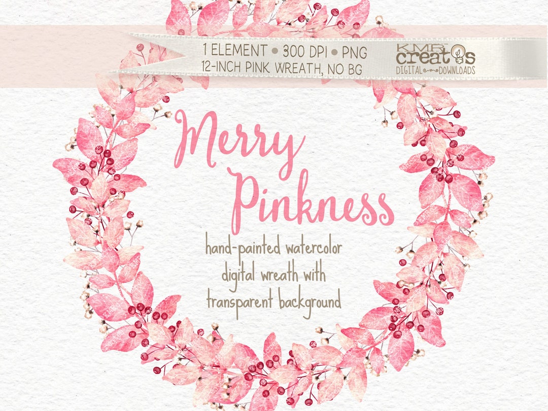 Christmas Wreath PNG, Watercolor Wreath, Pink Wreath Clipart, Pink ...
