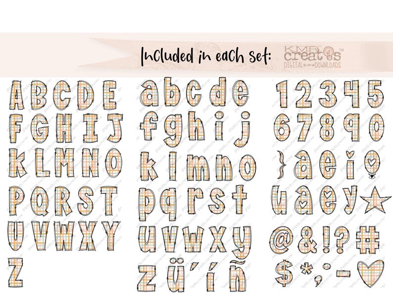Boho Doodle Alphabet PNG: Floral, Plaid, Polka Dot (digital Download ...