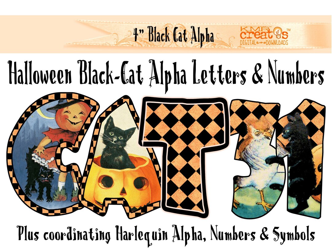 Halloween Letters Black Cat Alphabet Vintage Retro Design - Etsy