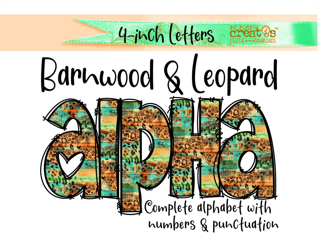 Barnwood Leopard Png Letters and Numbers, Orange Teal Green, Distressed ...