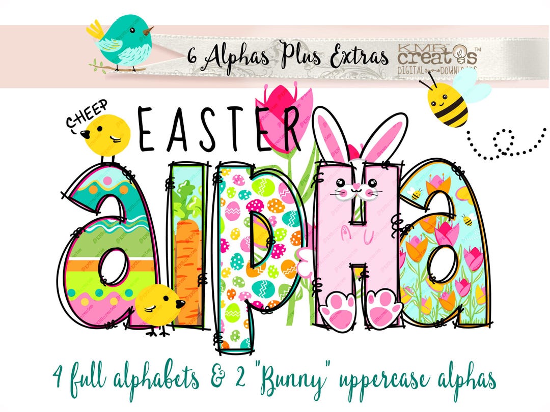 Easter Doodle Alpha, Easter Letters Png, Easterbunny Alphabet, Kawaii ...