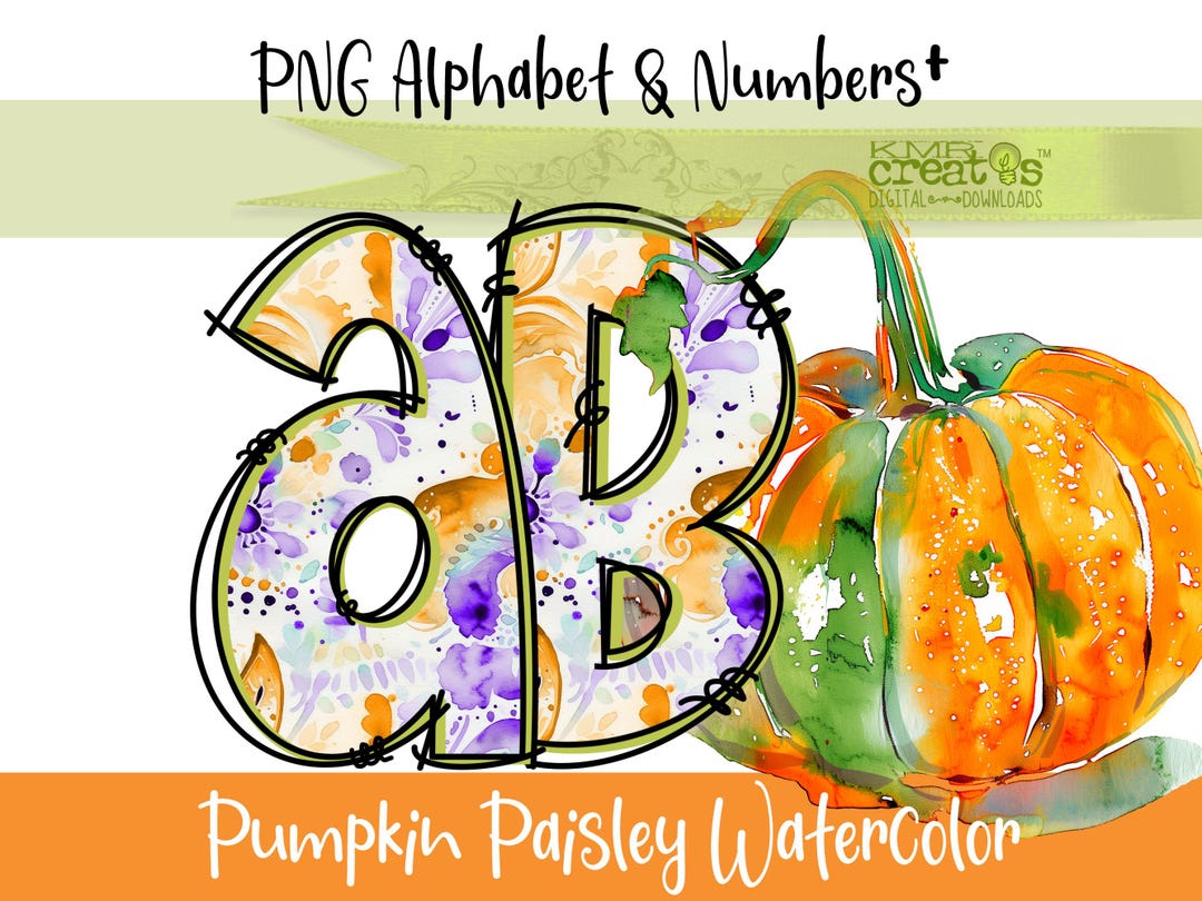 Paisley Pumpkin Alphabet Clipart: Fall Watercolor PNG (digital Download ...