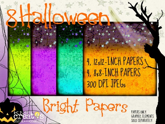 Halloween Digital Paper Bright Colors Stars and Night Sky - Etsy