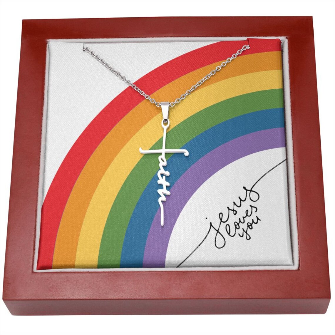 Rainbow Pride Cross Necklace Faith Cross Necklace Gay - Etsy