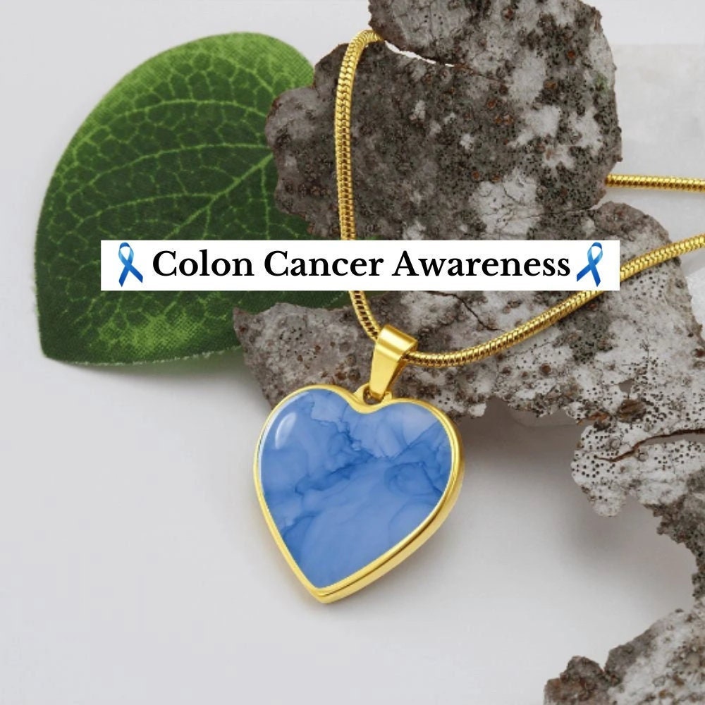 Colon Cancer Awareness Necklace, Colon Cancer Support Gift, Blue Colon ...
