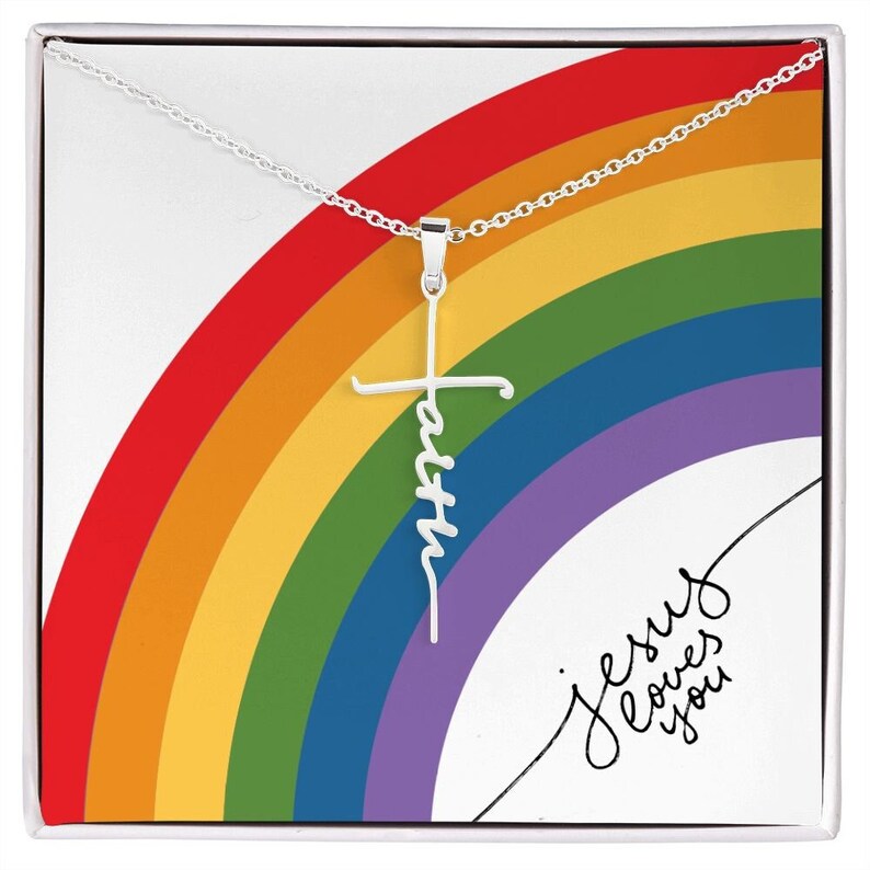 Rainbow Pride Cross Necklace Faith Cross Necklace Gay - Etsy