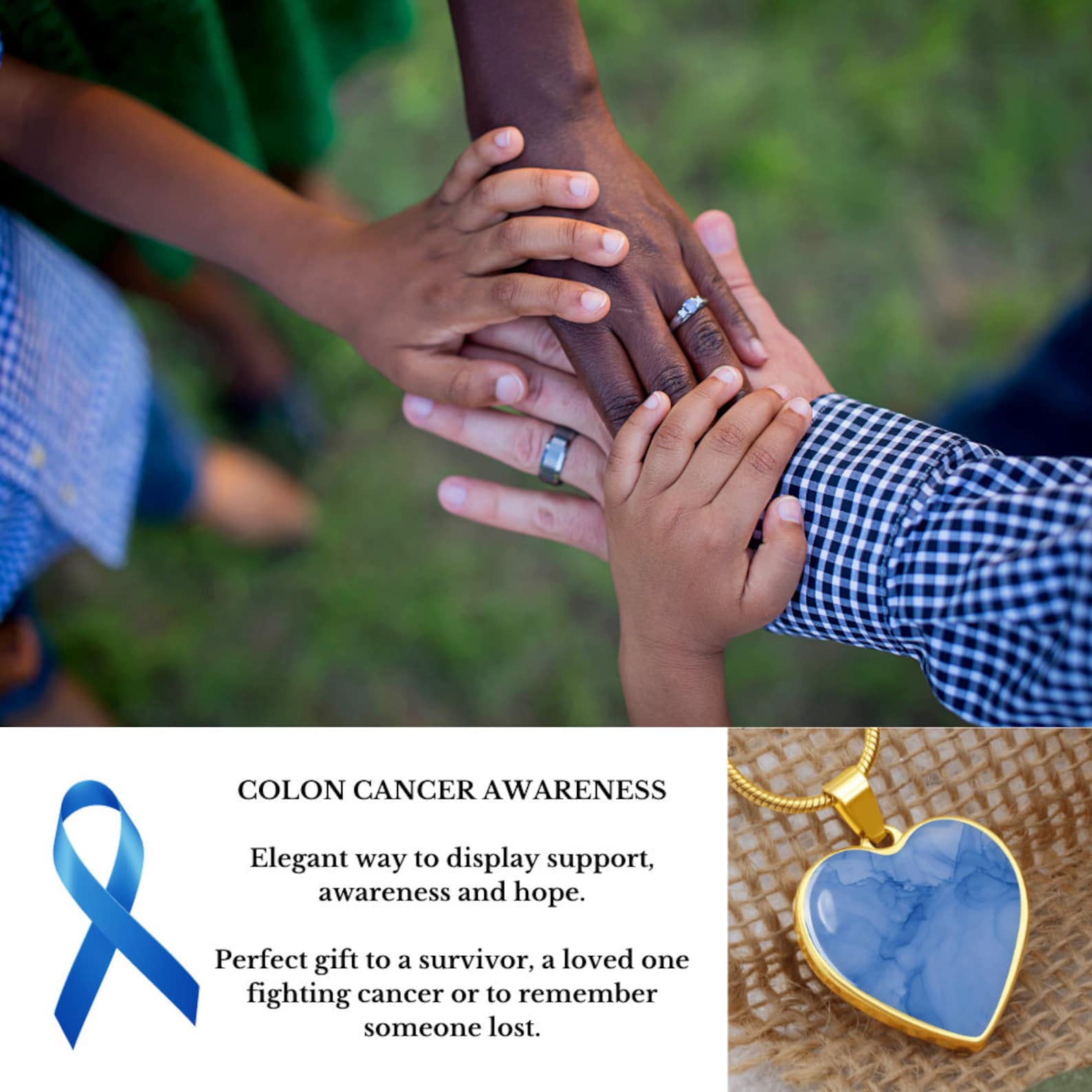 Colon Cancer Awareness Necklace, Colon Cancer Support Gift, Blue Colon ...