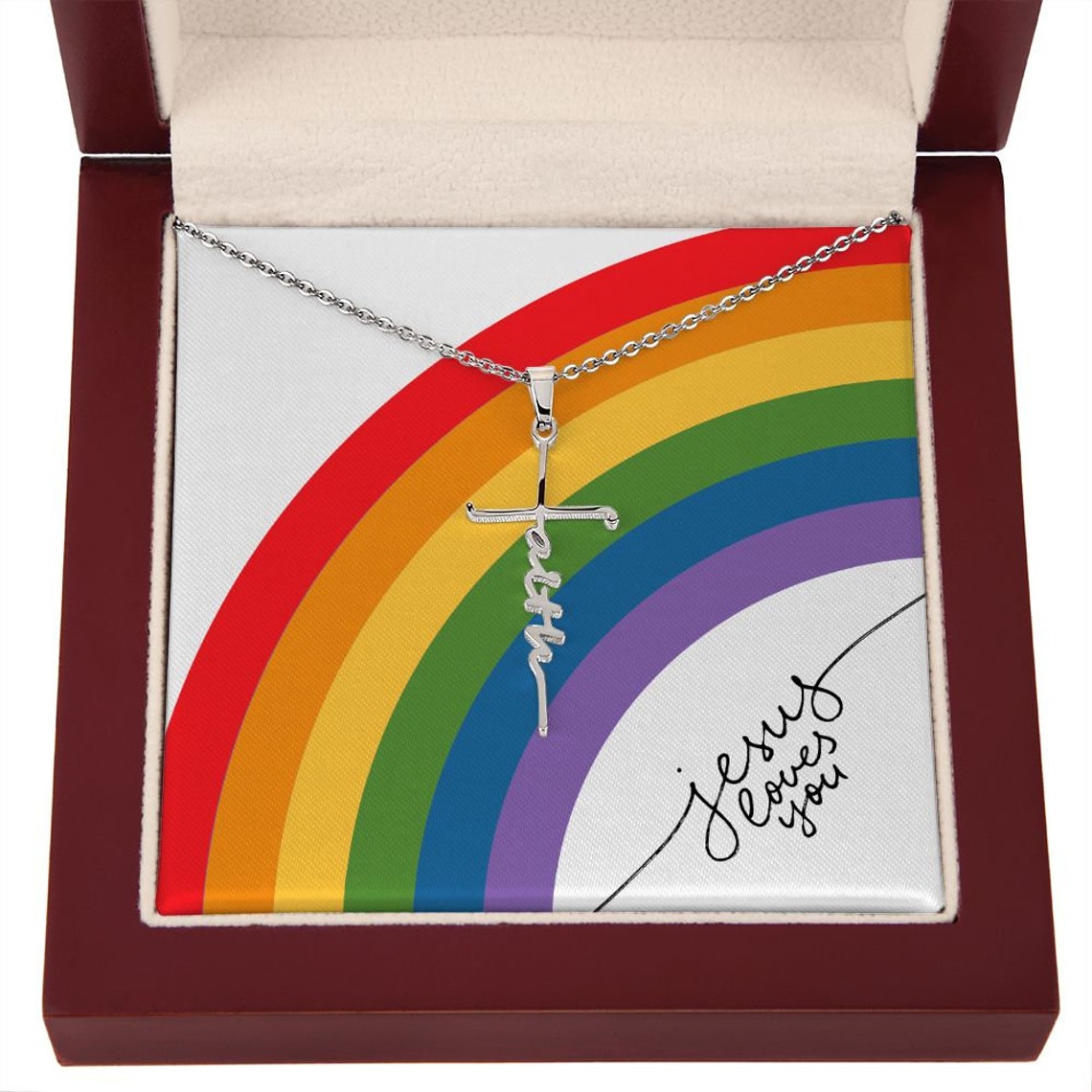 Rainbow Pride Cross Necklace Faith Cross Necklace Gay - Etsy