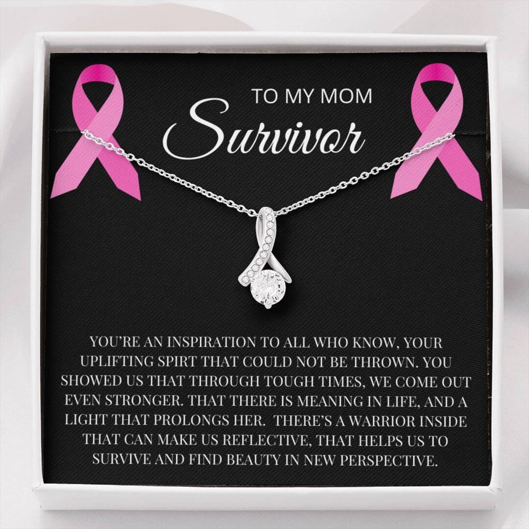 Mom Breast Cancer Survivor Ribbon Necklace, Cancer Support Gift ...