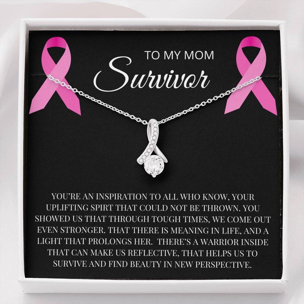 Mom Breast Cancer Survivor Ribbon Necklace, Cancer Support Gift ...